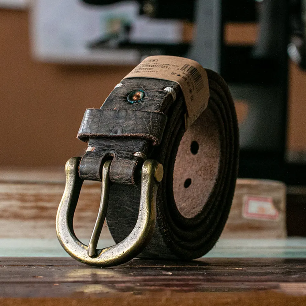 Unique Vintage Full-Grain Leather Belt with Bold Cracked Texture ...