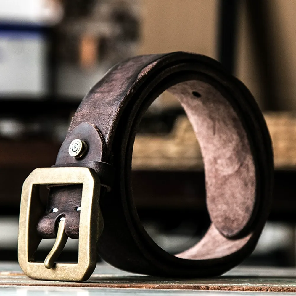 Unique Vintage Versatile Full-Grain Leather Belt with Brass Buckle ...