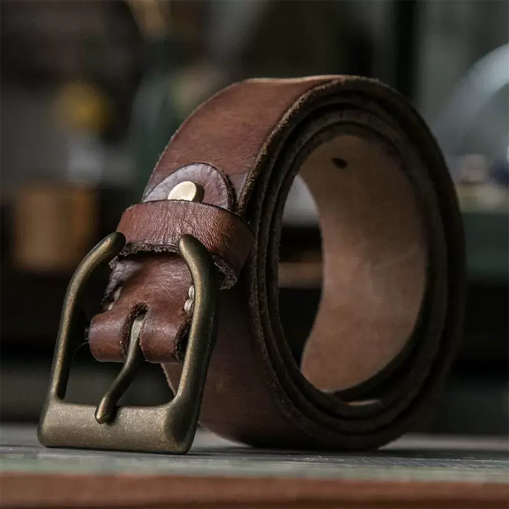 Vintage Original Custom Full-Grain Leather Handmade Men's Belt - Rugged ...