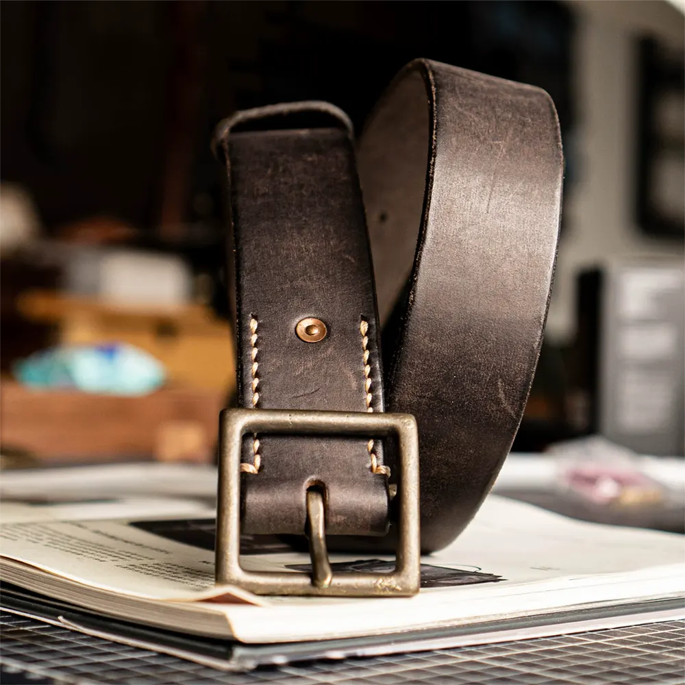 Vintage Handcrafted Distressed Full-Grain Leather Belt - Rugged Strap